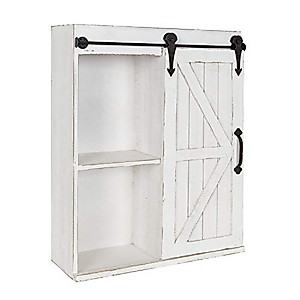 Kate and Laurel Cates Modern Farmhouse Decorative Wood Wall Storage Shelving Cabinet with Sliding Barn Door, Rustic White