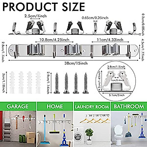 YouOKLight mop broom holder,broom hanger wall mount, 304 Non-Slip Stainless Steel Rack for Tools Hanger,Metal Broom Closet Organizer for Home,Garage, even Outdoor (3 Racks with 4 Hooks)