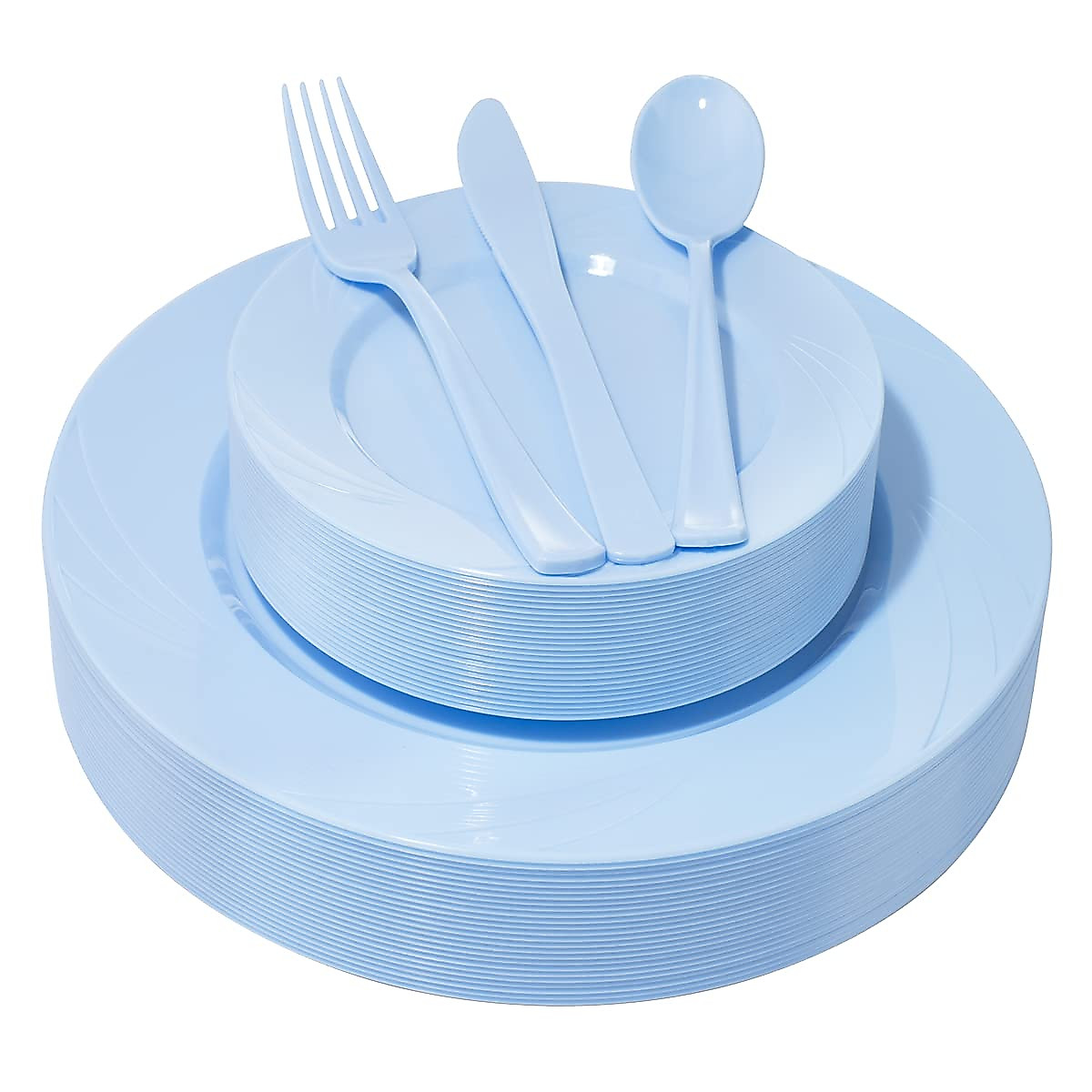YOUBET 125Pieces Blue Plastic Plates - Blue plates with Blue Silverware Disposable - Include 25 Dinner Plates 25 Dessert Plates 25 Forks 25 Knives 25 Spoons for Birthday Parties &Wedding