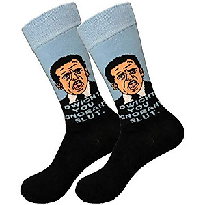 Balanced Co. Dwight You Ignorant S. Dress Socks Michael Scott Socks Funny Socks Crazy Socks Casual Socks (Black/Light Blue)