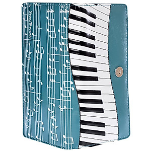 Shag Wear Women's Vegan Leather Slim Trendy Clutch Wallet with 11 Credit Card Slots, Clear ID Window and Zipper Coin Pocket, Piano Symphony Teal