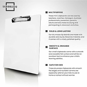 SCRIBBLEDO 30 Pack Double Sided Dry Erase Clipboards 9"x12" Durable Clipboards Bulk with 30 Dry Erase Erasers, Dry Erase Clipboard with Low Profile Clip for School, Classroom and Home Use