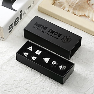 Metal DND Dice Mini,DNDND 10mm Metallic D&D Dice Set with Gorgeous Gift Dice Box for Dungeons and Dragon D&D Game (Silver with Black Num)