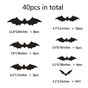 Halloween party decorations, Halloween decoration black bat sticker decals, 3D scary bat decoration, Halloween bat door and window decoration(40pcs)