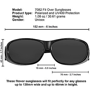 Fit Over Sunglasses Polarized Lens Wear Over Prescription Eyeglasses 100% UV Protection for Men and Women