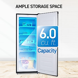 Commercial Cool Upright Freezer, Stand Up Freezer 6 Cu Ft with Reversible Door, Black with VCM Door