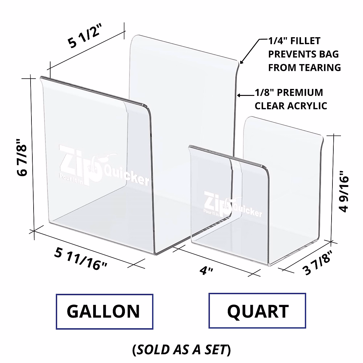 Zip Quicker Ziplock Bag Holder/Food Storage Bag Stand/Baggy Rack Holder/Hands-Free to Pour Leftovers/Filling Zip Lock Freezer Bag Stand/Bag Prep/Comes with both Gallon & Quart Sizes