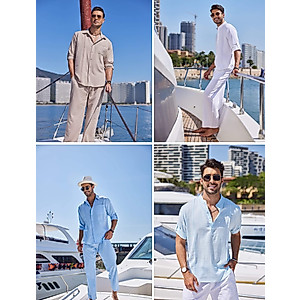 COOFANDY Guayabera Shirts for Men Long Sleeve Linen Cuban Shirts for Men Casual Button Down Shirts Beach Shirts Light Green
