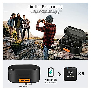 NEEWER Wireless Charging Case Compatible with Rode Wireless GO Wireless GO II, 3-Channel PD Fast Charging Portable Charger with Type-C, Built-in 3400mAh Battery for Compact Wireless Microphone System