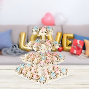 Cupcake Stand with Base, 4-Tier Square Acrylic Cupcake Display Stand Dessert Tower Pastry Stand Premium Cupcake Holder for Wedding Birthday Theme Party - Transparent