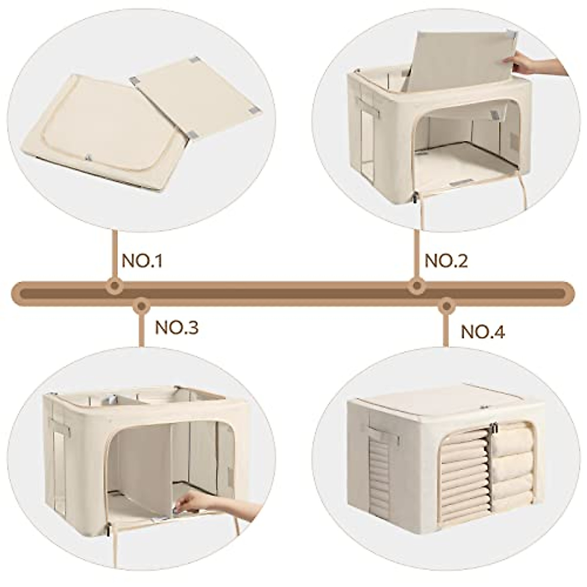 2Pack Storage Bins with Divided Interior - Frame Storage Box Oxford Fabric Clothes Storage Bags Large Capacity Stackable Foldable Container Organizer Set with Clear Window (Large-66L, Beige)