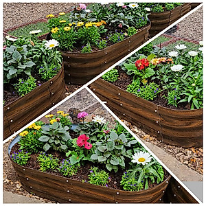 SnugNiture Galvanized Raised Garden Bed Outdoor, 2 Pcs 4x2x1ft Oval Metal Planter Box for Planting Plants Vegetables, Brown