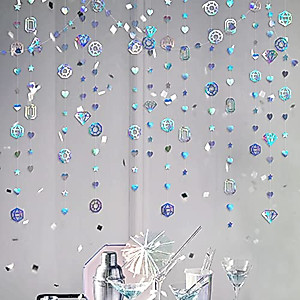 40 Ft Iridescent Diamond Heart Star Garland Holographic Paper Diamond Star Heart Streamer for Wedding Bridal Shower Engagement Birthday Anniversary Bachelorette Baby Shower Galaxy Party Decorations