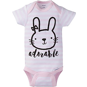 Gerber Baby 8-Pack Short Sleeve Onesies Bodysuits, Pink Bunny, 0-3 Months