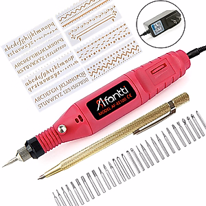 Afantti Micro Corded Electric Engraver Pen Mini DIY Engraving Tool Kit Etcher for Metal Glass Ceramic Plastic Jewelry with | Scriber | 30 Bits | 8 Stencils |
