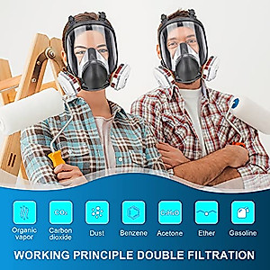 Reusable Respirator full Face Gas Cover, Organic Vapor Mask and Anti-fog, for Painting, mechanical polishing, logging, welding, Against Dust, Staining, Sanding & Cutting