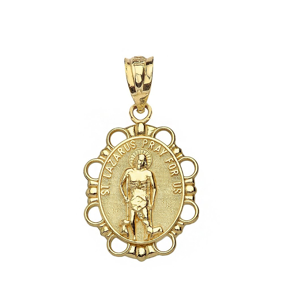 Saint Collection 10k Yellow Gold St Lazarus Pray For Us Religious Oval Medal Pendant