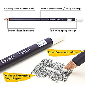 Brusarth Eraser Pencils Set - Professional 3pc Erasing Small Details or add Highlights for Sketching Pencils, Colored Pencils, Charcoal Drawings. Fine Detail Eraser for Beginners & Artists