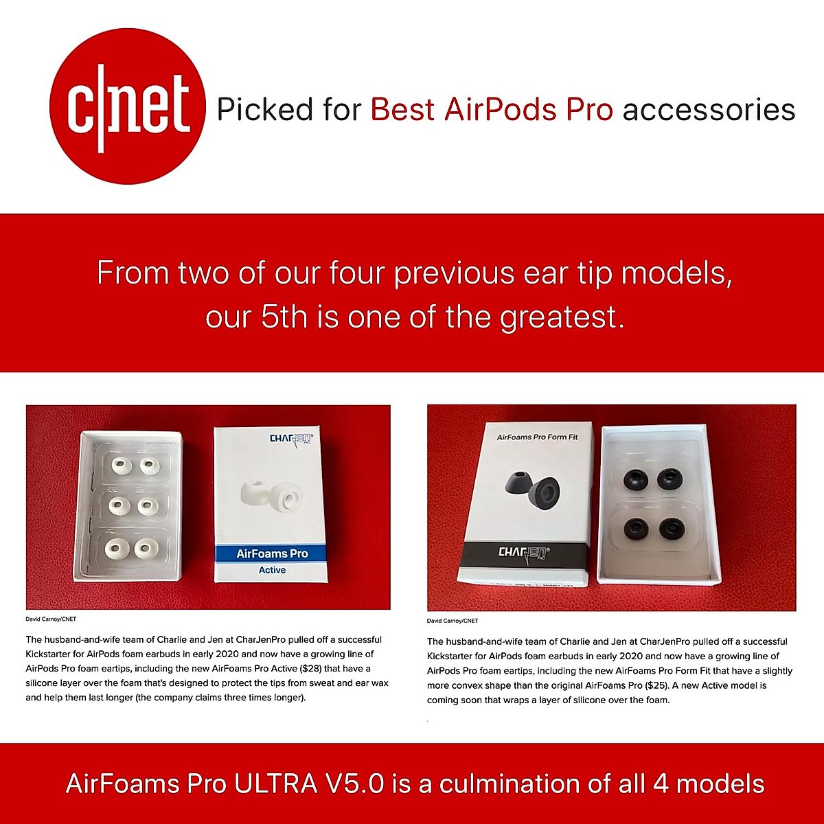 CharJenPro Patented AirFoams Pro Ultra V5.0 Memory Foam Ear Tips w/Foam Shield for AirPods Pro 1st & 2nd Gen, Newest Version 5.0, Secure, Comfortable, Super Noise Cancellation, Replacement Buds, SML