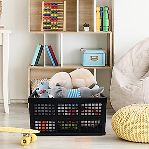 Zopnny 3 Packs Collapsible Plastic Basket, 30 L Stackable Storage Bin Crate, Utility Folding Baskets