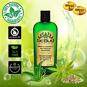 Hemp & Omega 3 Botanical Shampoo, Sulfate Free, SLS Free, for Itchy Scalp, Oily, Thinning, Color Treated Hair, Volumizing for Soft, Healthy, Shiny Hair, with Natural Hemp Seed Oil, Aloe (Single)
