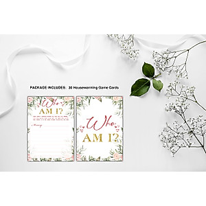 Bridal Shower Games - Who Am I Wedding Party Game - Boho Floral Greenery Bachelorette/Engagement Party Supplies Activities - Pack of 30 Game Cards (A14)