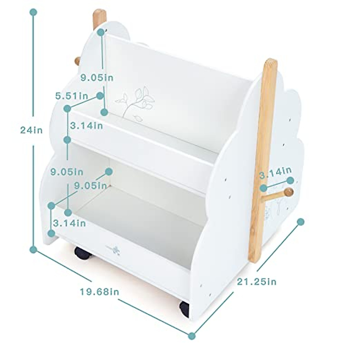 labebe Baby Wooden Bookshelf, Kids Bookshelf with Wheels for 36M+, Book Rack Wood/Kid Bookcase/Children Bookshelf/Toddler Book case/Children Books Display Self/Infant Book Toy Storage White