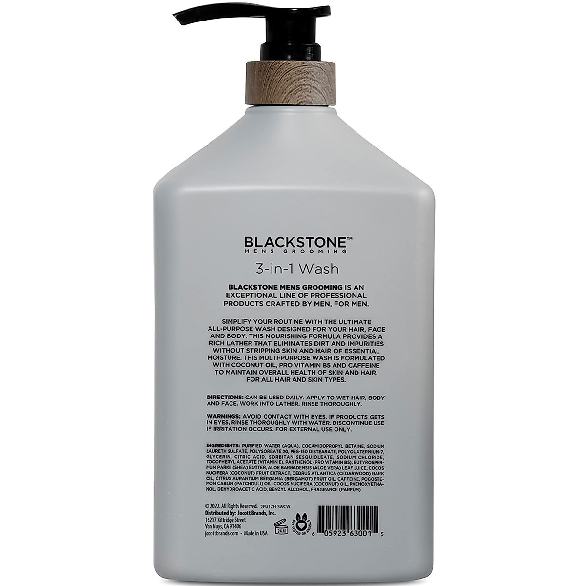 Blackstone 3-in-1 Wash for Men | Cleanse & Condition Hair, Body, & Face | All Skin & Hair Types | Coconut Oil & Vitamin B5 - Sandalwood (32 ounces)