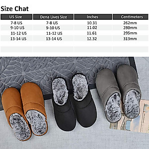 DL Memory Foam Slippers with Fuzzy Plush Lining, Slip-On House Slippers for Men & Women, Anti-Skid Rubber Sole, Indoor/Outdoor, Grey, 9-10
