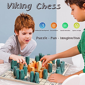 Wood Hnefatafl Viking Chess Board Game for Kids Adults Family Fun Tafl Play Set Pieces Solid Brain Teaser Intelligence Training,Travel Games
