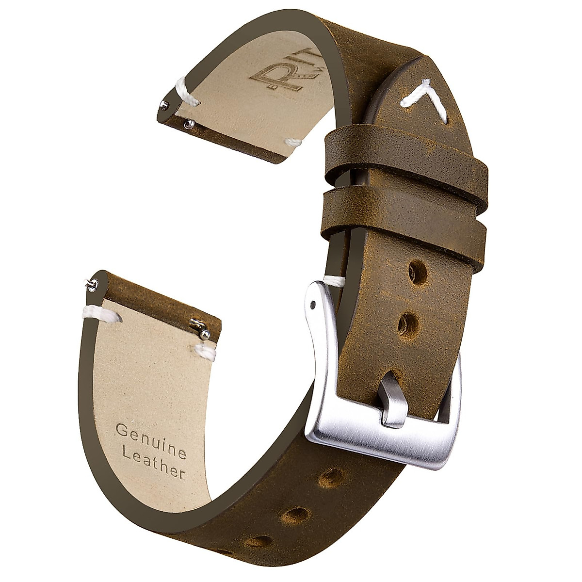 18mm Classic Genuine Leather Watch Bands Quick Release Vintage Leather Watch Straps Compatible with Seiko Watch for Men, White Elephant Gifts, Stocking Stuffers for Men