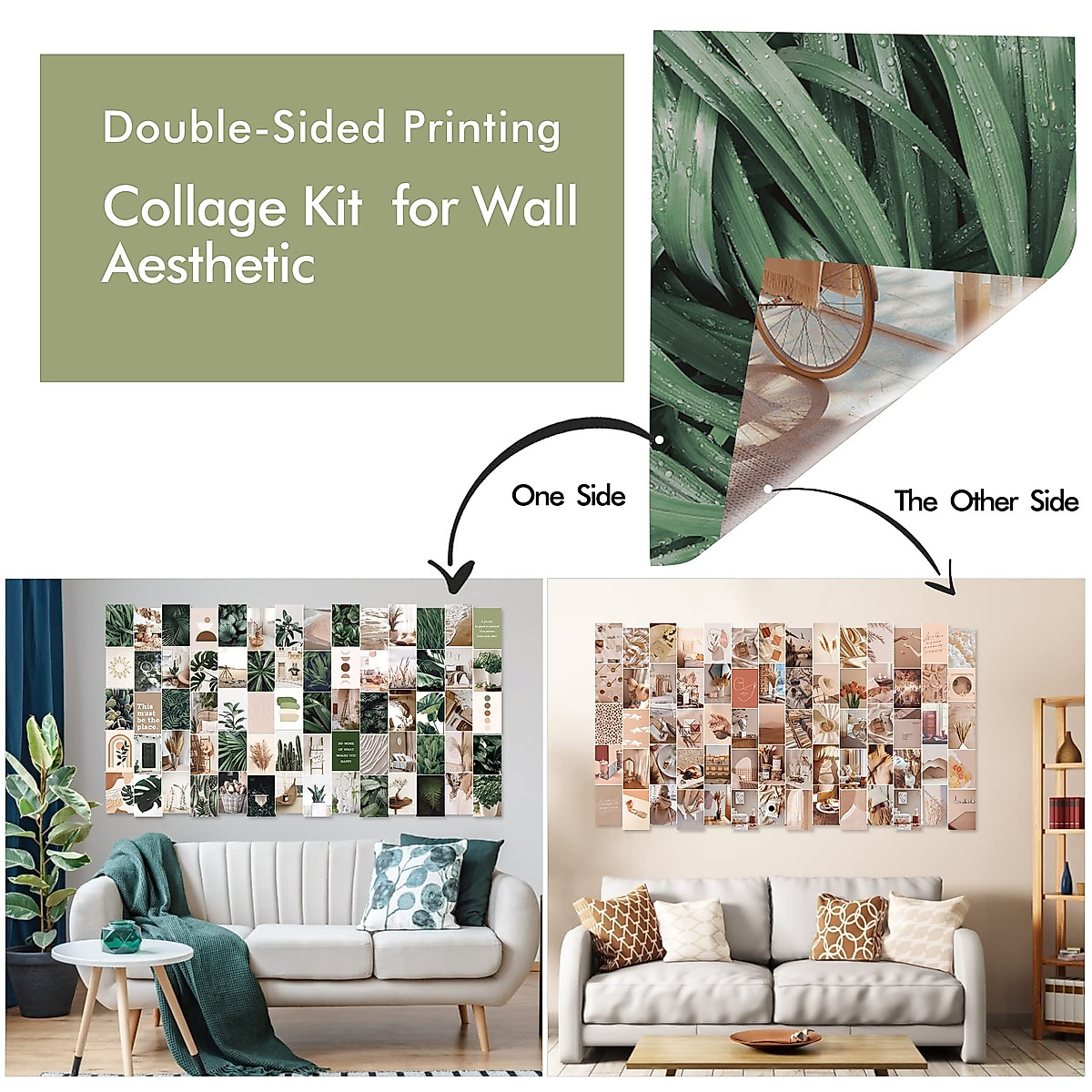 LIIGEMI 70PCS Botanical Wall Collage Kit Aesthetic Pictures，Bedroom Decor for Teen Girls, VSCO Room Decor, Boho Trendy Decor Photo Collection，Double- Sided, 70 Set 4x6 Inch