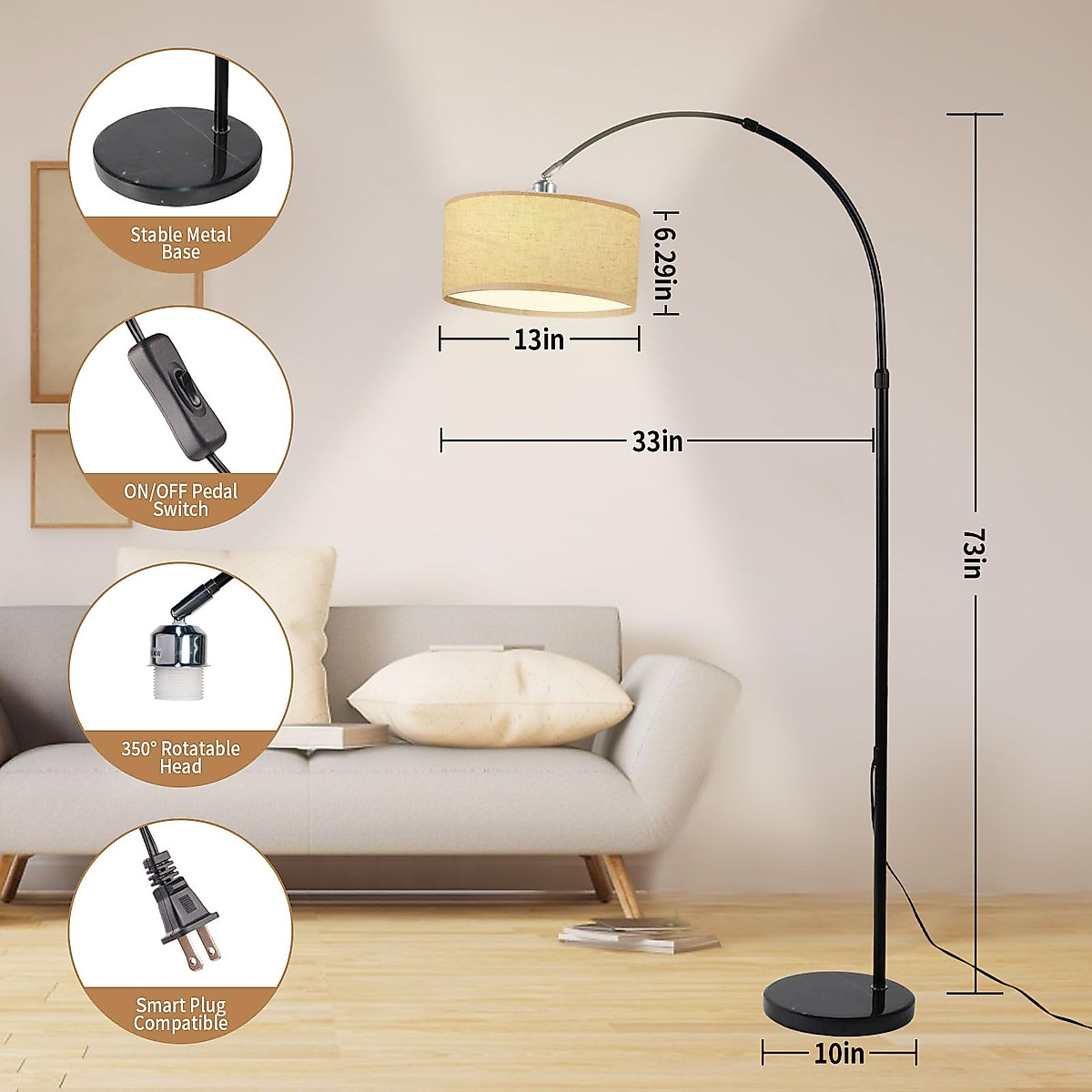 GKTG Floor Lamps for Living Room, Arc Floor Lamp with Remote Control, Stepless Dimmable 9W LED Bulb Included, Adjustable Gooseneck Modern Tall Floor Lamp, Standing Lamp for Living Room Bedroom