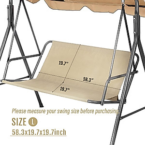 NXIEBFEK Porch Patio Swing Seat Cover, Bench Swing Replacement Covers, 600D Thicken Oxford Waterproof Fabric Swings Seat Cover for Outdoor Garden Swings Chair 58.3x19.7x19.7inch(Beige-L)