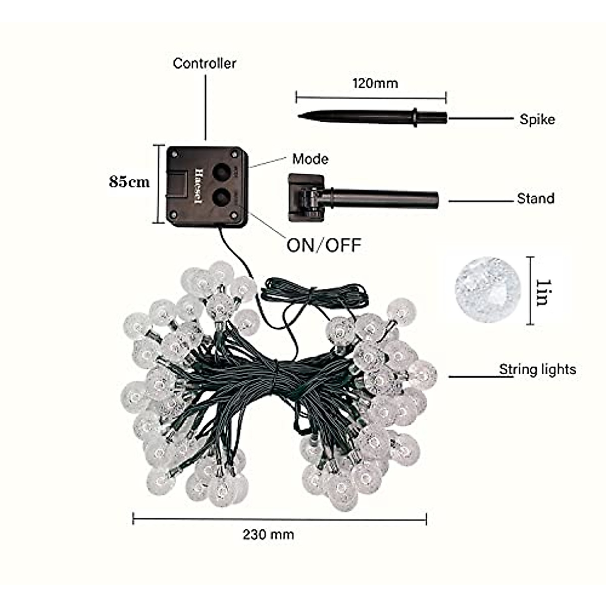 Solar String Lights Globe 38 Feet 66 Crystal Balls Waterproof LED Fairy Lights 8 Modes Outdoor Starry Lights Solar Powered String Light for Garden Yard Home Party Wedding Decoration (Warm White)