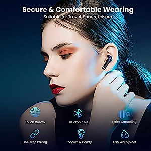 Wireless Earbuds Bluetooth 5.1 Headphones in Ear with Noise Cancelling Mic, Bluetooth Earbuds Stereo Bass, IP6 Waterproof Sports Earphones, 32H Playtime USB C Charging Ear Buds for Android iOS