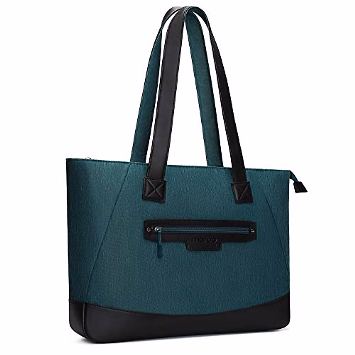 MOSISO Laptop Tote Bag (17-17.3 inch), Lightweight PU & Polyester Women Work Travel Shopping Carrying Shoulder Handbag with Compartment, Deep Teal