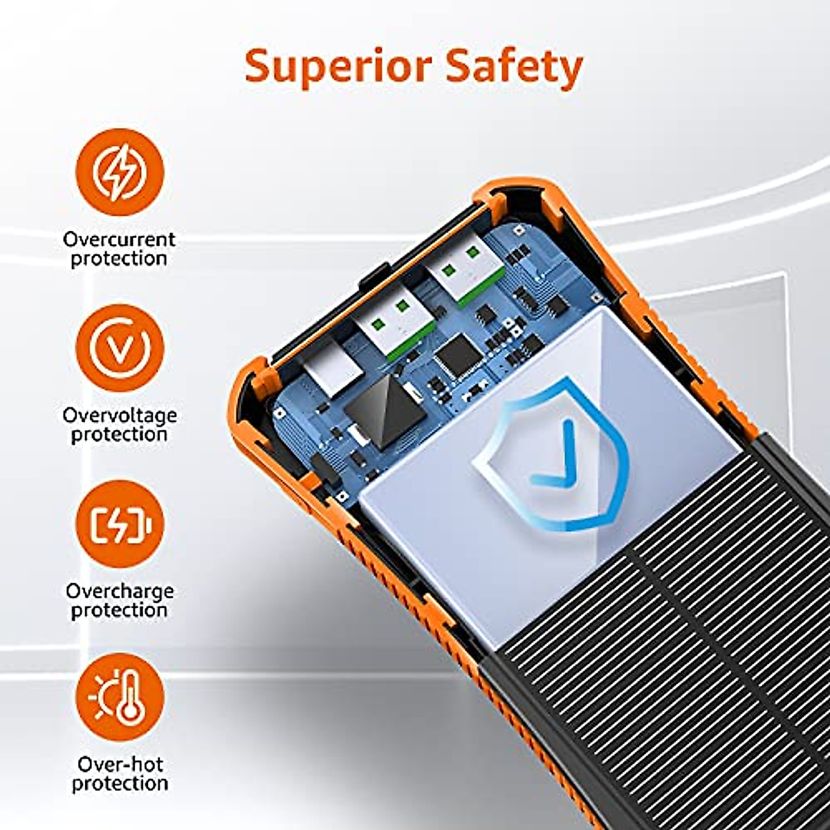 Portable Charger 20000mAh Power Bank Fast Charging PD 18W Solar Charger with 3A USB-C Cable Slim Light Power Pack with LED Flashlights Solar Power Bank for iPhone.