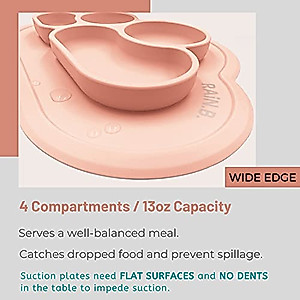 RAiN.B. CloudieMate Silicone Suction Plate with Built-in Placemat for Babies & Toddlers, Microwave Dishwasher Safe, Non-Slip Divided Plate with 4 Sections, BPA Free Food Grade Silicone /Glacier Blue