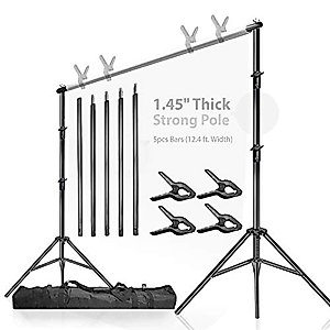 LimoStudio (Heavy Duty) 12.4 ft. Wide x 10 ft. Tall Backdrop Stands, High Stability with 1.45" Thick Pole, Adjustable Width & Length, Background Support System Kit with Super Spring Clamps, AGG1782