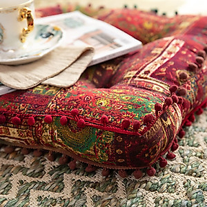 vctops Christmas Red Bohemian Patchwork Square Chair Seat Cushions for Dining Kitchen Office Chairs Patio Soft Cotton Linen Chair Pads (Red,16"x16")