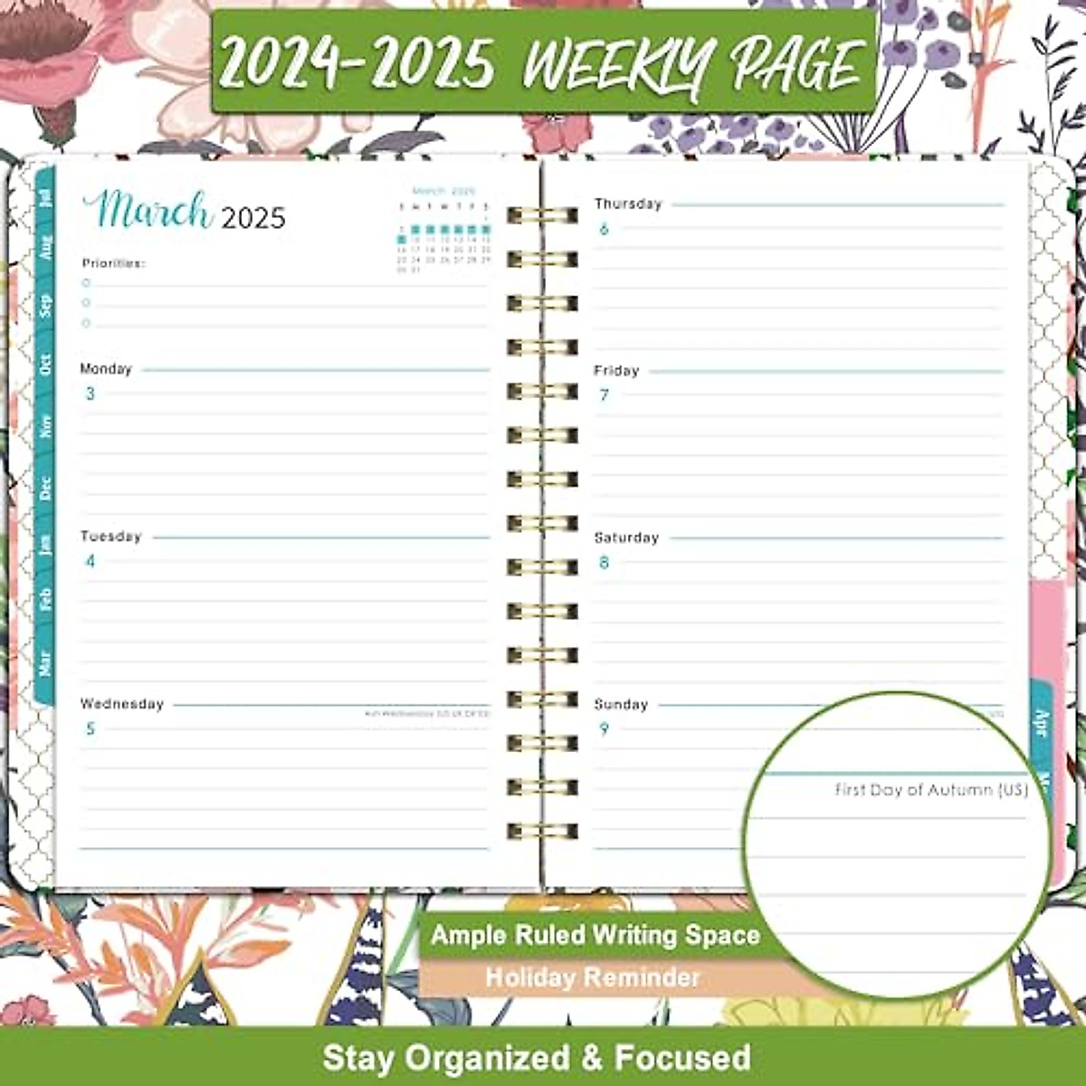 2024-2025 Academic Planner – Weekly ＆ Monthly Planner from Jul. 2024 – Jun. 2025, 6.4" x 8.5" with Tabs, Flexible Hardcover, Thick Paper, Strong Twin-Wire Binding, Back Pocket, Inspirational Quotes