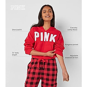 Victoria's Secret Women's PINK Logo Cropped Campus Hoodie Sweatshirt, Red Tie, XL