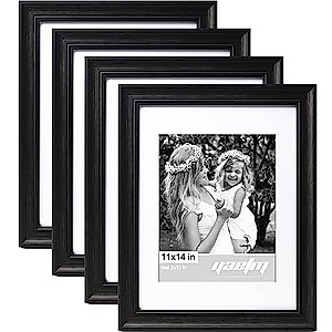 Yaetm 11x14 Picture Frame with Mat for 8x10 Set of 4, 1.4" Wide Molding & Distressed Black Photo Frames 11 x 14 with Tempered Glass for Wall Gallery, Home and Office, Wall Mount (4 pack, Black)