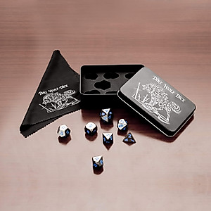 Dice Tin and Polishing Cloth / Dice Mat for Metal Polyhedral DND Dice Set (Dire Wolf), Gift Case for Role Playing RPG Like Dungeons and Dragons D&D, Pathfinder, Magic The Gathering MTG Games Sets