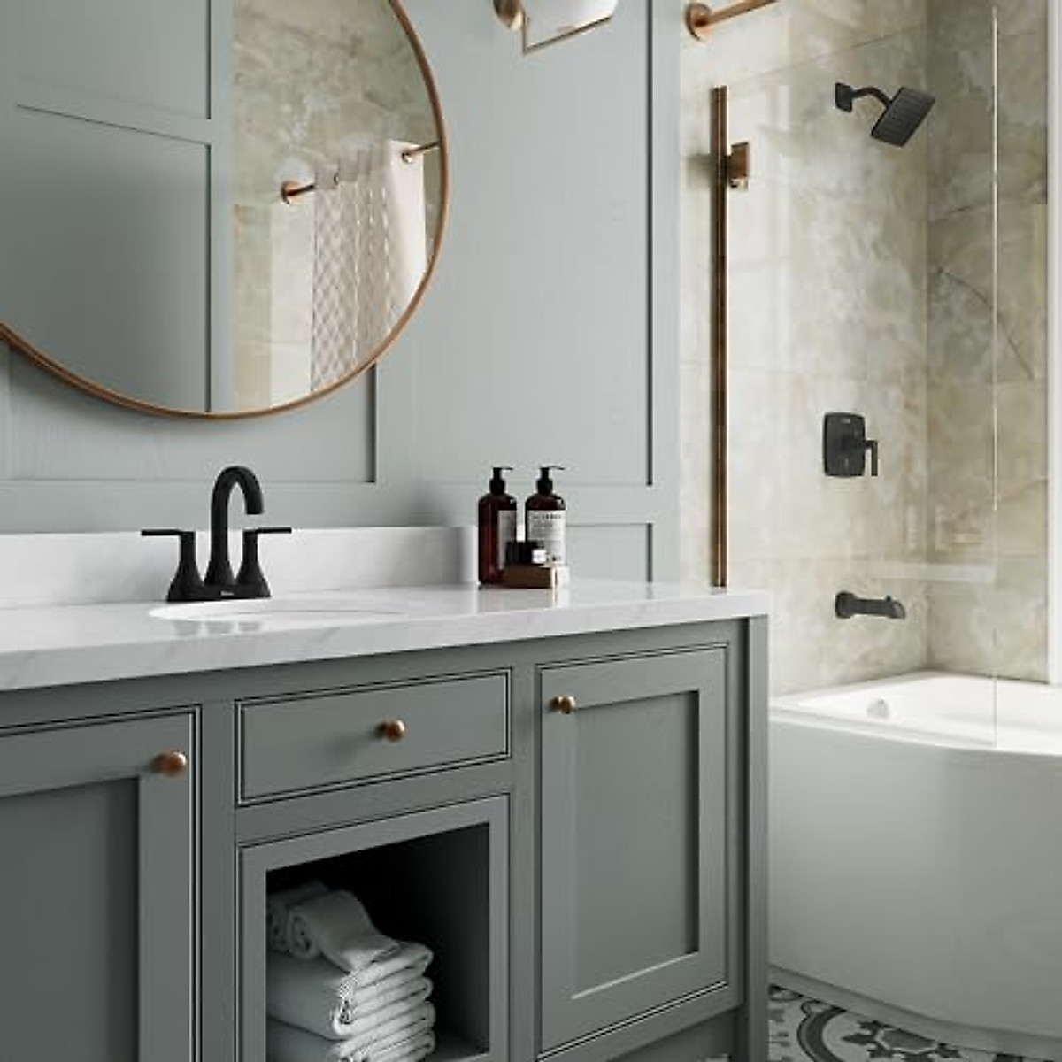 Pfister Vaneri Bathroom Sink Faucet, 4-Inch Centerset, 2-Handle, 3-Hole, Matte Black Finish, LF048VRIBB