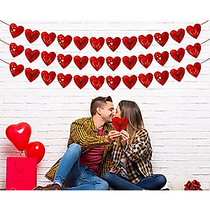 Easykart 36 Hearts Garland Red Gold Foiling Hearts Hanging String 3 Pack (Each 8.5ft) Anniversay Decorations Festival Birthday Home Windows Background Party Supplies