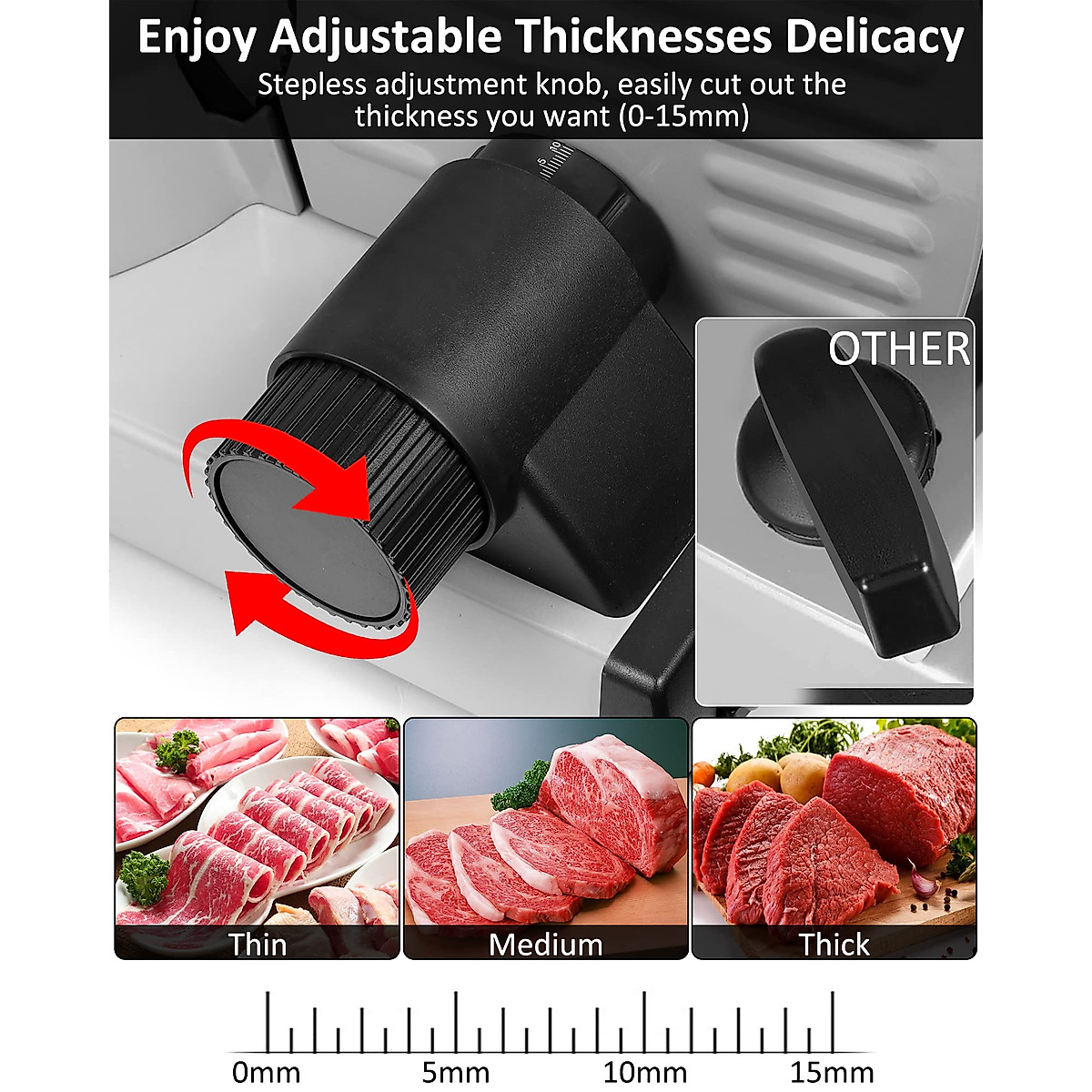 TOKASS Meat Slicer, 200W Electric Slicer For Home Use with 2pcs 7.5'' Stainless Steel Blades, Electric Deli food Slicer, Adjustable Thickness for Meat, Cheese, Bread, Easy Clean (200W-Bright Silver)