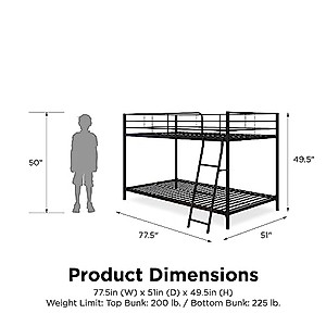 DHP Junior Twin, Low Bed for Kids, Black Bunk -77.5"L x 51"W x 49.5"H