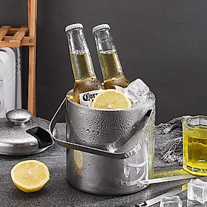 Hemoton Stainless Steel Ice Bucket with Lid Tongs and Strainer 1.3 L Double Wall Ice Barrel Insulated Ice Cube Bucket Ice holder Chilling Beer Bucket for Cocktail Bar, Parties, Buffet